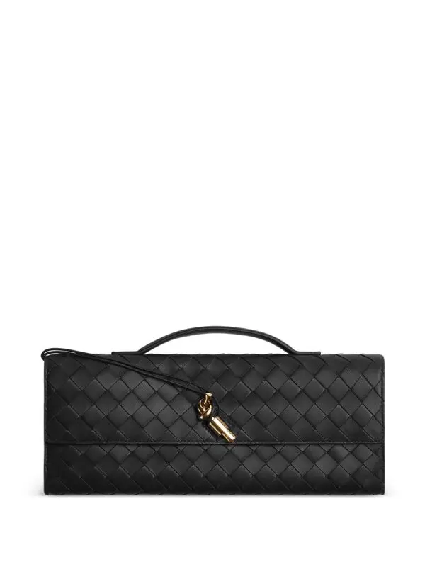 Bottega Veneta Andiamo Leather Clutch With Metal Handle And Knot Closure