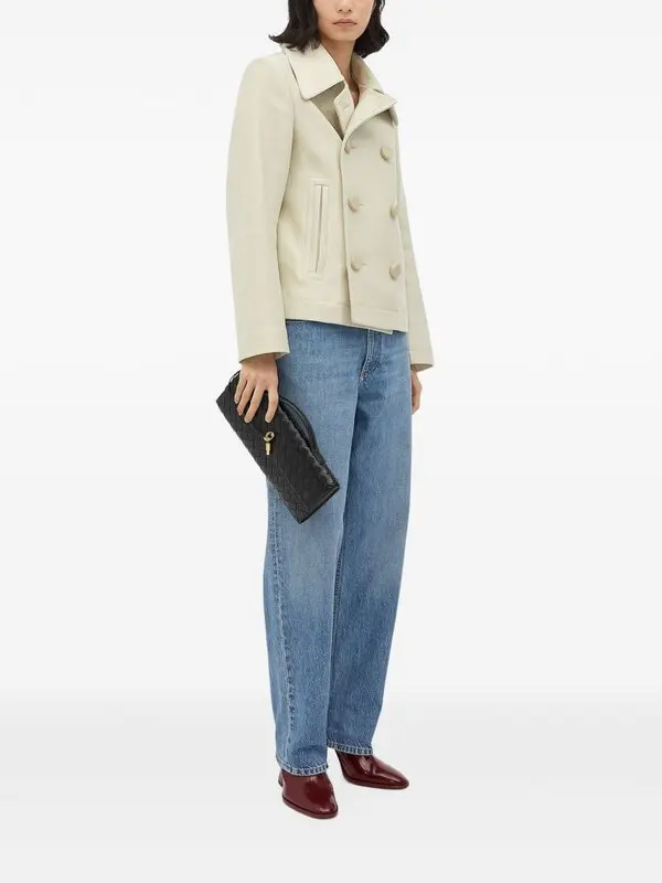 Bottega Veneta Andiamo Leather Clutch With Metal Handle And Knot Closure