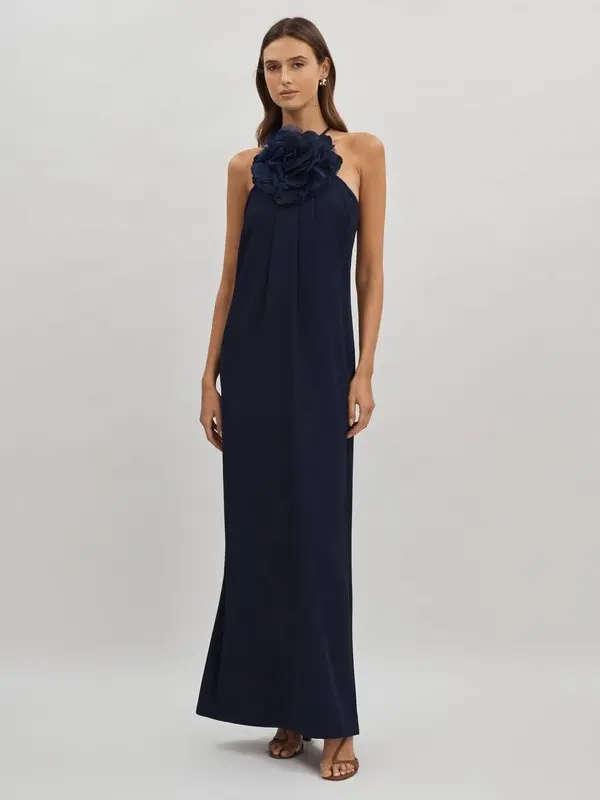 Halston Maxi Dress With Rosette Detail