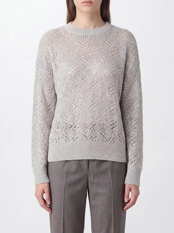 Brunello Cucinelli Openwork Mohair Crew Neck Sweater - Grey