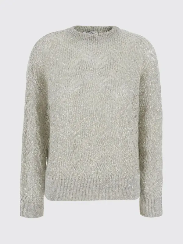 Brunello Cucinelli Openwork Mohair Crew Neck Sweater - Grey