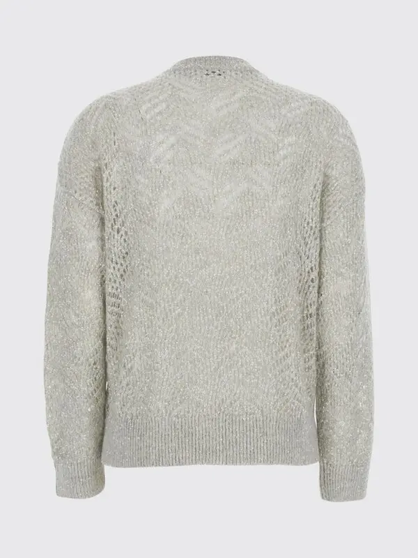 Brunello Cucinelli Openwork Mohair Crew Neck Sweater - Grey