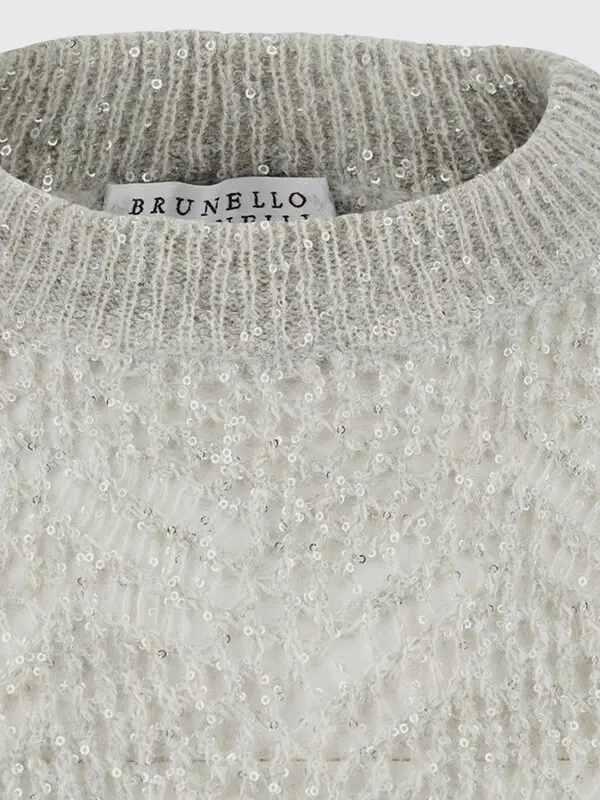 Brunello Cucinelli Openwork Mohair Crew Neck Sweater - Grey