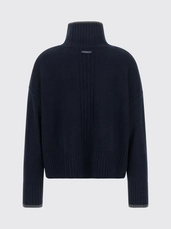 Pinko Wool And Cashmere Turtleneck With Dropped Shoulders And Contrast Trim - Blue