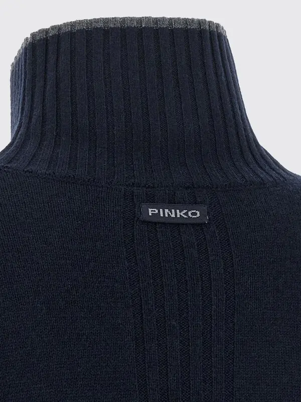 Pinko Wool And Cashmere Turtleneck With Dropped Shoulders And Contrast Trim - Blue