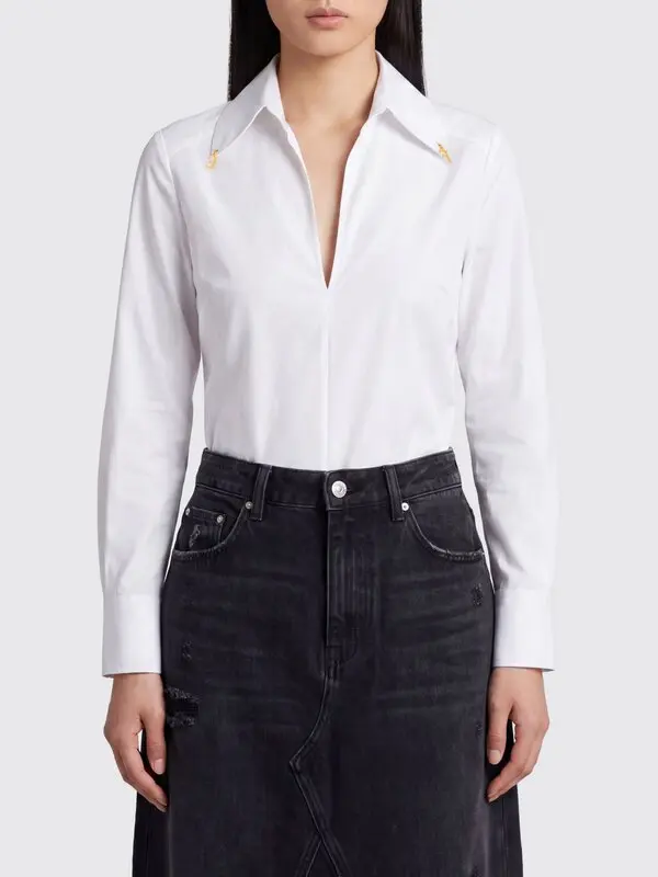 Elisabetta Franchi Slim Fit Stretch Cotton Deep V-neck Shirt