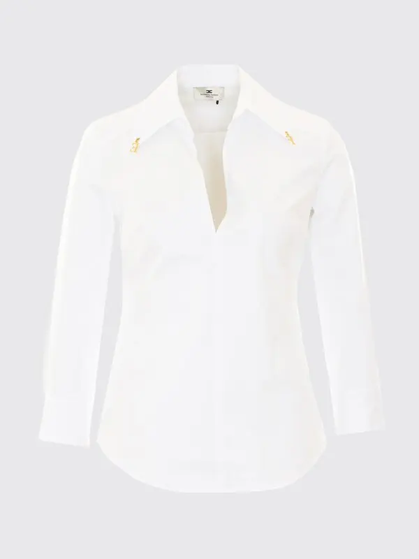 Elisabetta Franchi Slim Fit Stretch Cotton Deep V-neck Shirt