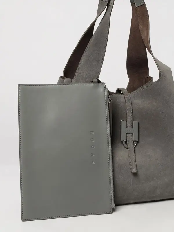 Hogan Suede Shoulder Bag With H Logo - Grey