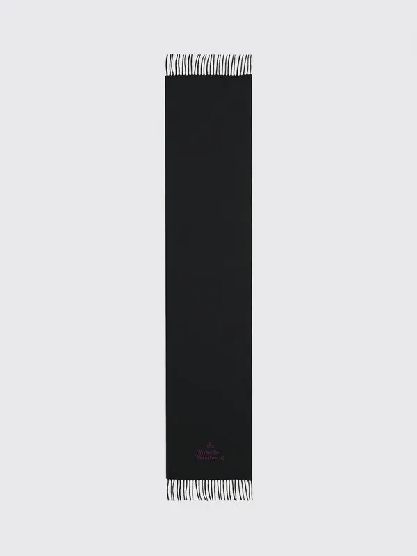VIVIENNE WESTWOOD Wool Scarf With Contrast Logo And Fringes - Black