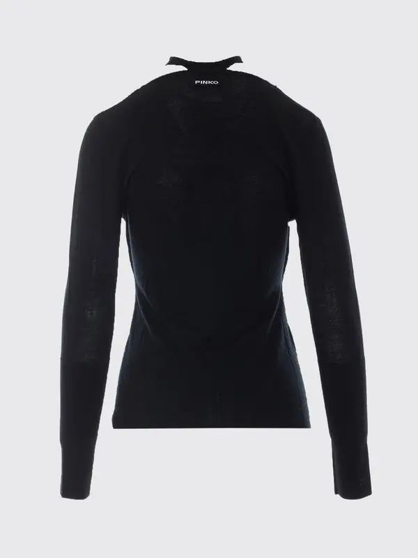 Pinko Slim Fit Wool V-neck Sweater With Scarf Tie And Lace Detail - Black