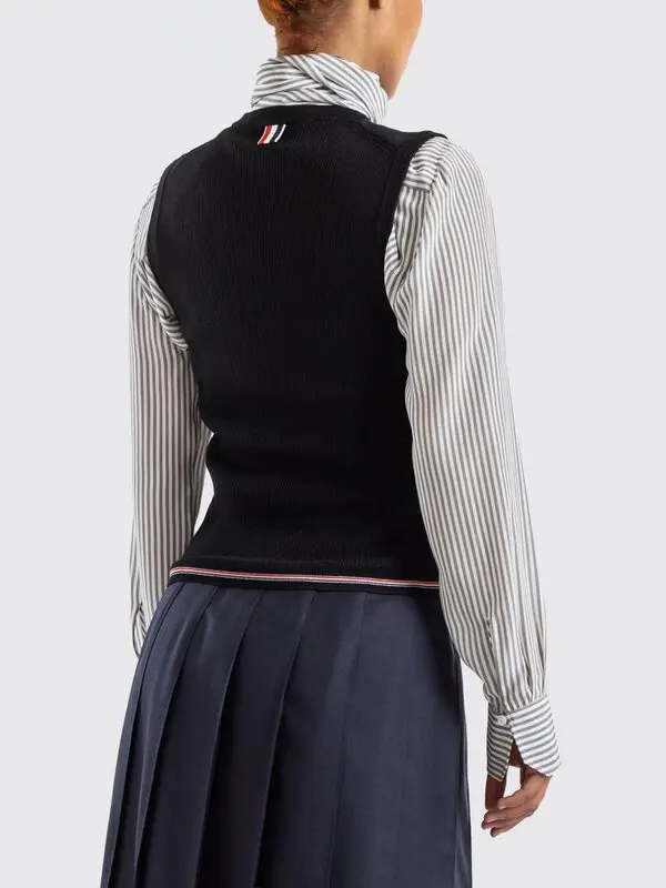 Thom Browne Slim Fit Ribbed Wool Knit Top With Contrasting 4-bar Detail - Black