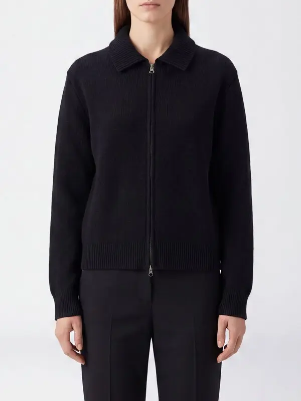 LISA YANG Pure Cashmere Zip-up Polo Sweater - Black