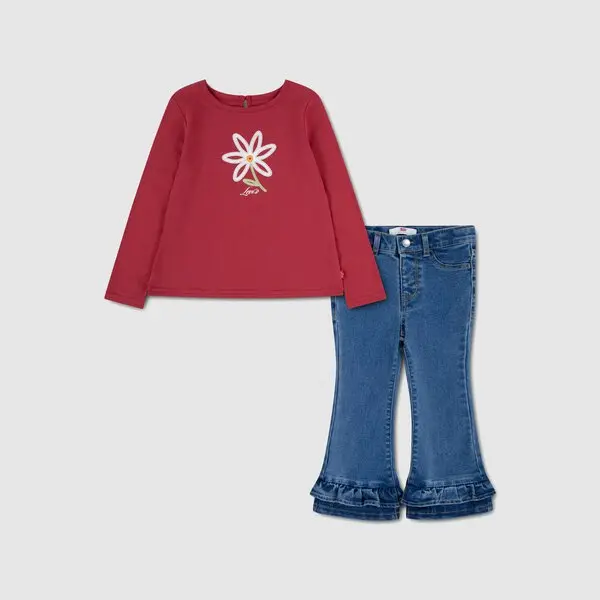 LEVI'S Baby 3/4 Sleeve Top And Ruffle Pants - Neutral / Deep Claret