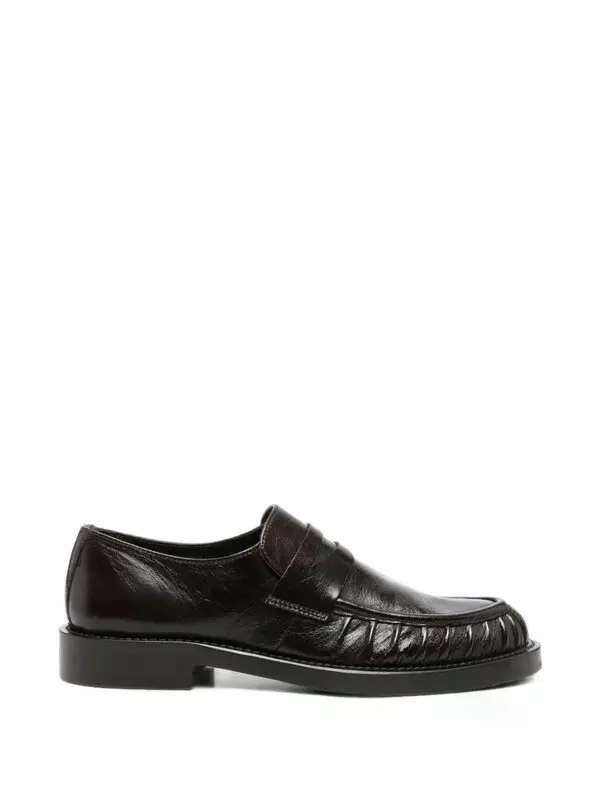 GUGLIELMO ROTTA Ruched Leather Loafers - Brown