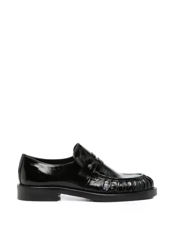GUGLIELMO ROTTA Ruched Patent-leather Loafers - Black