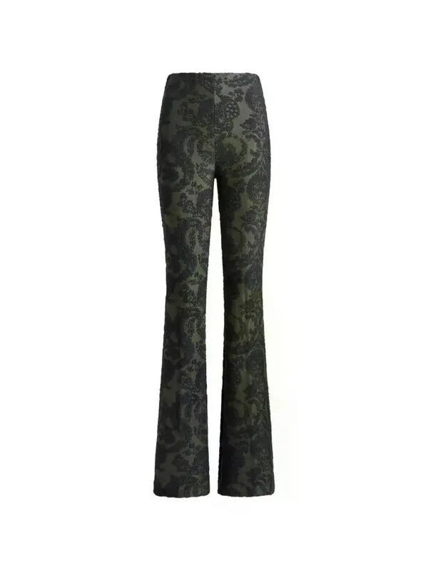 Etro Flared Trousers In Chenille Jacquard With Paisley Foliage Motif - Green