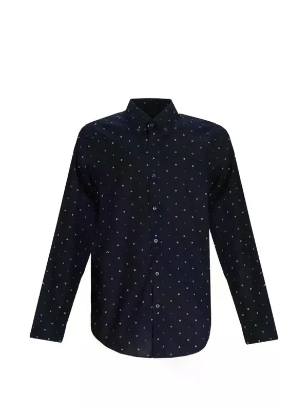 BOSS Button-down Patterned Cotton Shirt - Blue