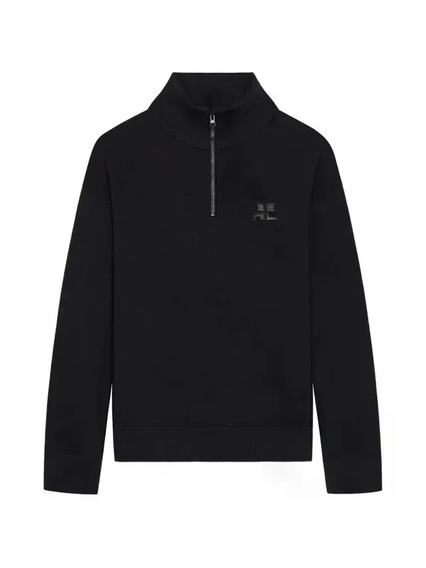 COURREGES Zipped Logo-patch Sweatshirt - Black