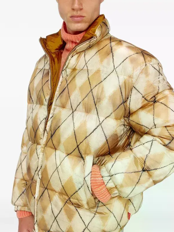 DIESEL® Reversible Puffer Jacket With Argyle Print