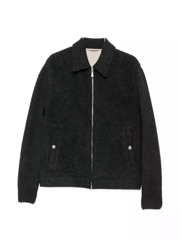 Eleventy Ribbed-knit Panelled Wool Jacket - Grey