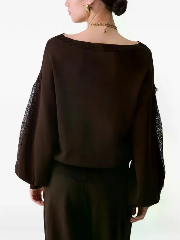 Liu Jo Fine Knit Sweater With Lace Inserts - Brown