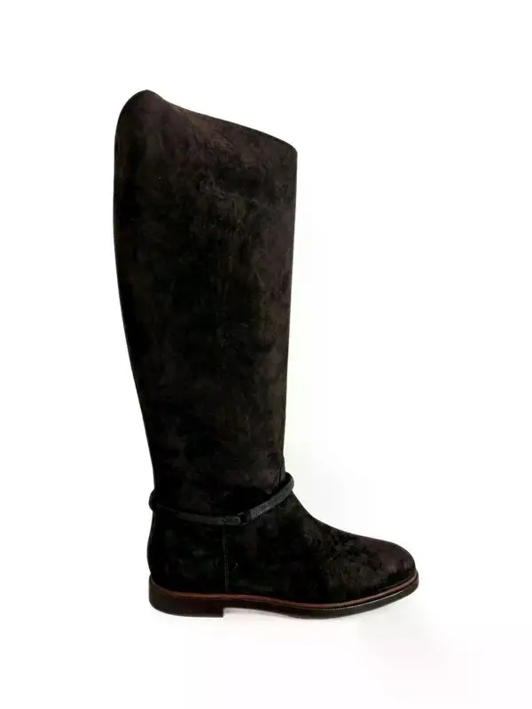 Brunello Cucinelli Suede Boots With Precious Strap - Brown