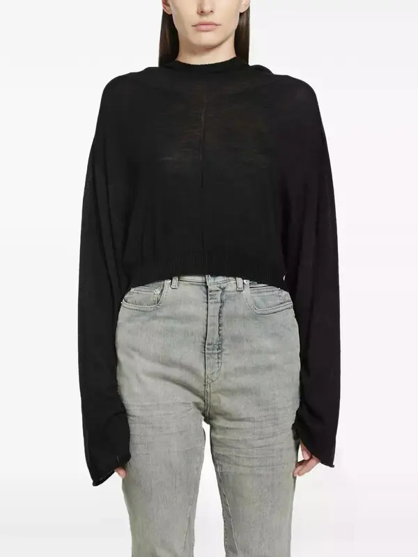 Rick Owens Cropped Knit Hoodie - Black