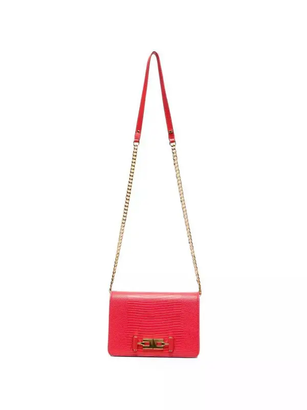 Elisabetta Franchi Lizard-effect Logo-plaque Clutch Bag - Red