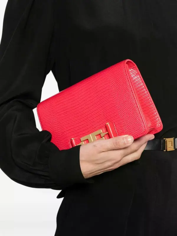 Elisabetta Franchi Lizard-effect Logo-plaque Clutch Bag