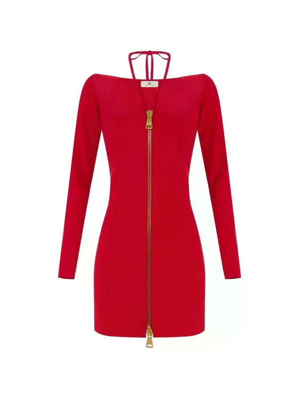 Elisabetta Franchi Mini Dress In Knit Fabric With Ties - Red