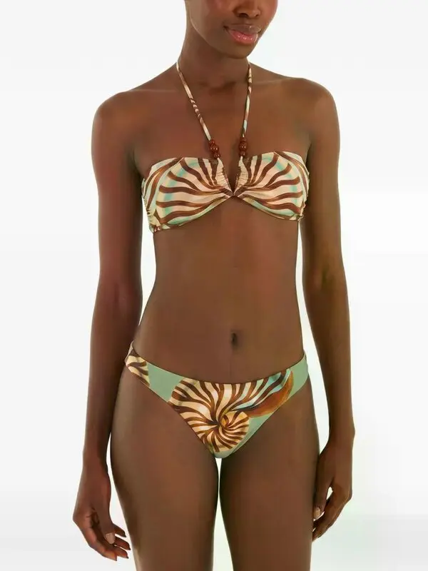 Farm Rio Bead-embellished Shell-print Bikini Top - Green