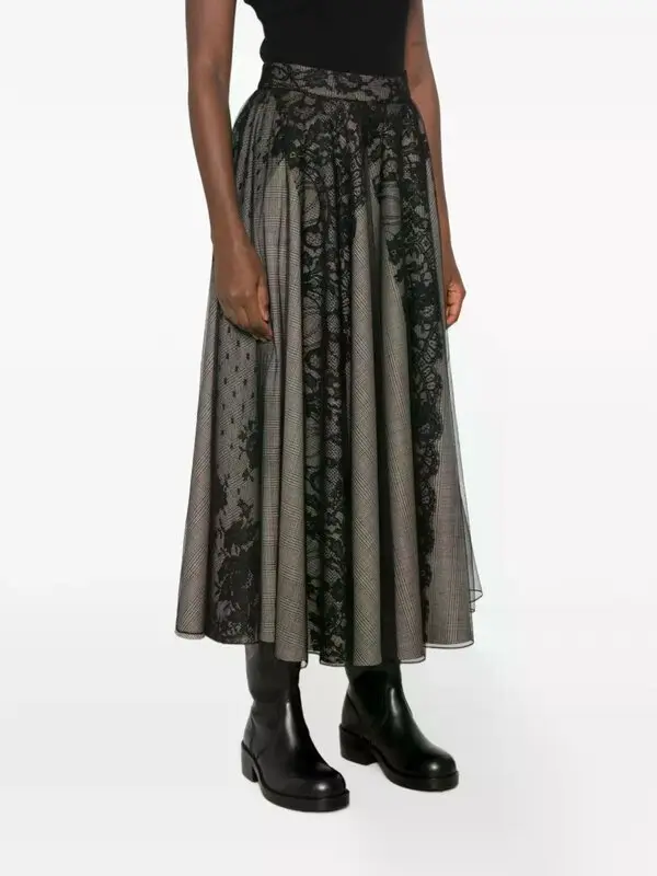 QUETSCHE Lace-overlay Checked Maxi Skirt - Neutrals