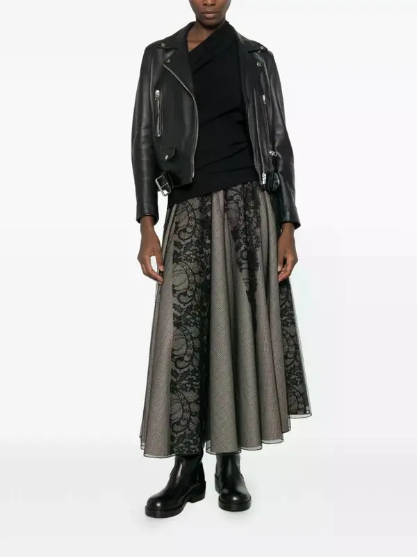 QUETSCHE Lace Overlay Checked Maxi Skirt