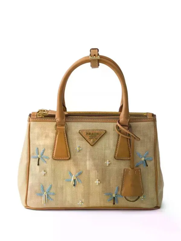 Prada Galleria Small Canvas And Leather Embroidered Bag