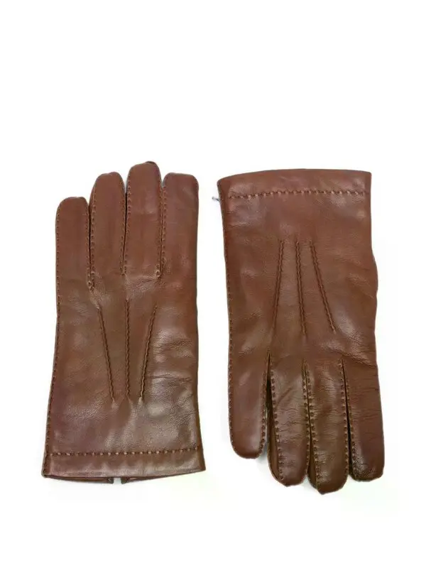 Eleventy Stitched Leather Gloves - Brown