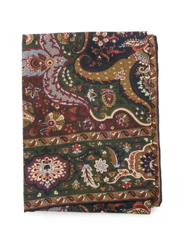Etro Silk-blend Jacquard Scarf With Houndstooth Motif And Print - Green