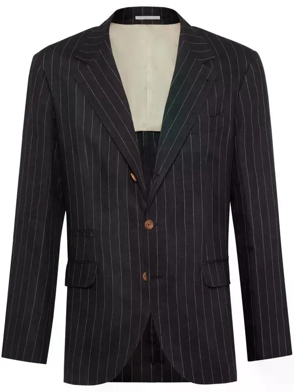 Brunello Cucinelli Chalk-stripe Linen Blazer - Black