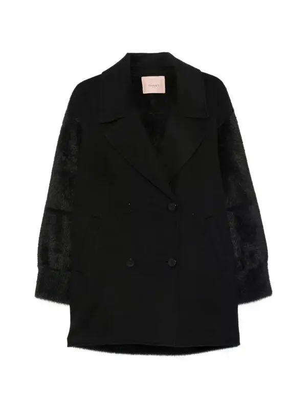 TWINSET Wool Blend Double-breasted Paneled Jacket - Black