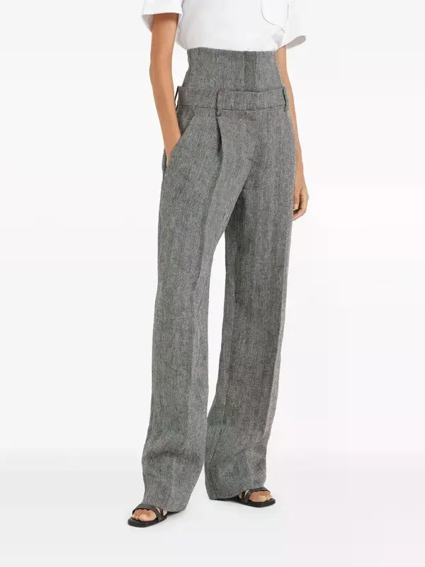 Brunello Cucinelli Herringbone High-waist Trousers