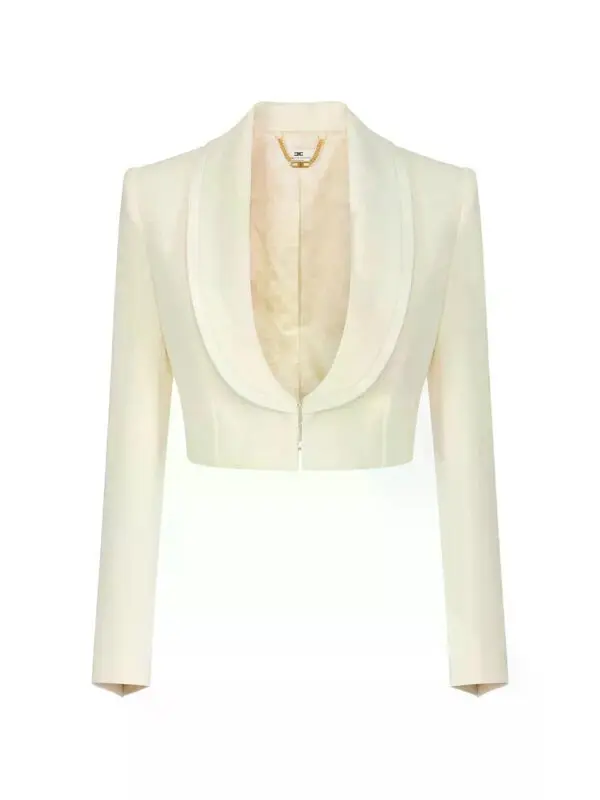 Elisabetta Franchi Jacket Made Of Lightweight Crêpe And Satin Fabrics With Peplum - Neutrals