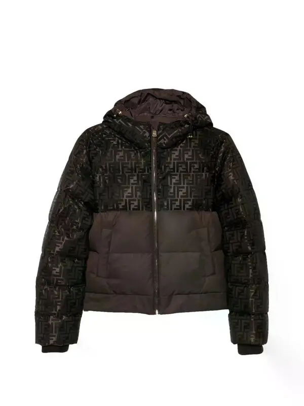 Fendi Ff Logo Hooded Puffer Jacket - Brown