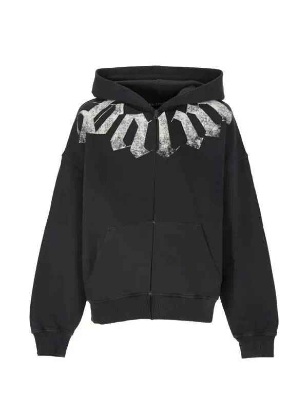 Palm Angels Logo-print Zip-up Hoodie - Black