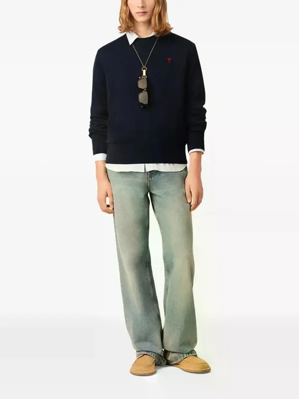 AMI Paris Merino Wool De Coeur Crew Neck Sweater - Blue