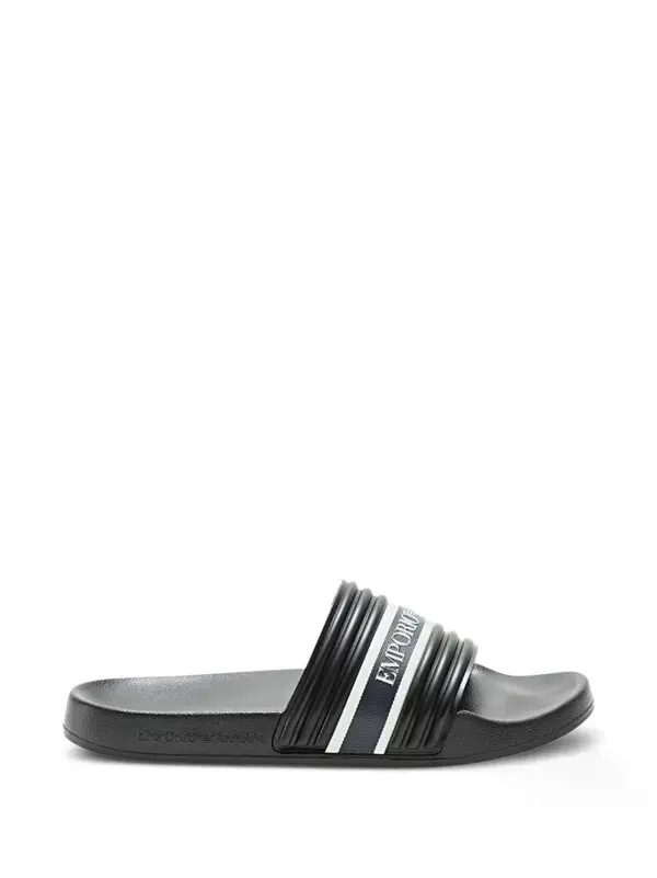 Emporio Armani Logo-print Ribbed Slides - Black