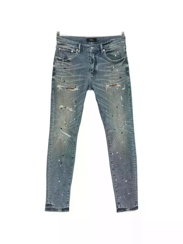 PURPLE BRAND Distressed Paint-splatter Skinny Jeans - Blue