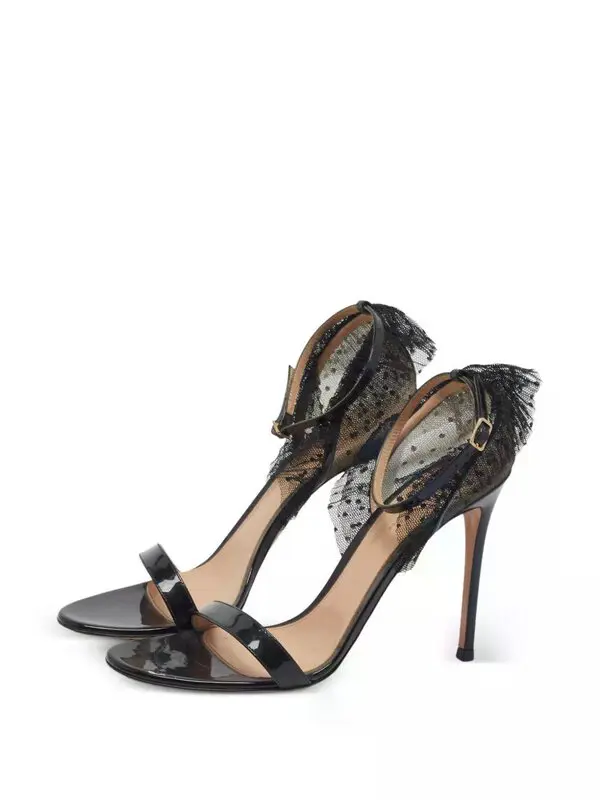 GIANVITO ROSSI Beatrice Lace Trimmed Patent Stiletto Sandals - Black