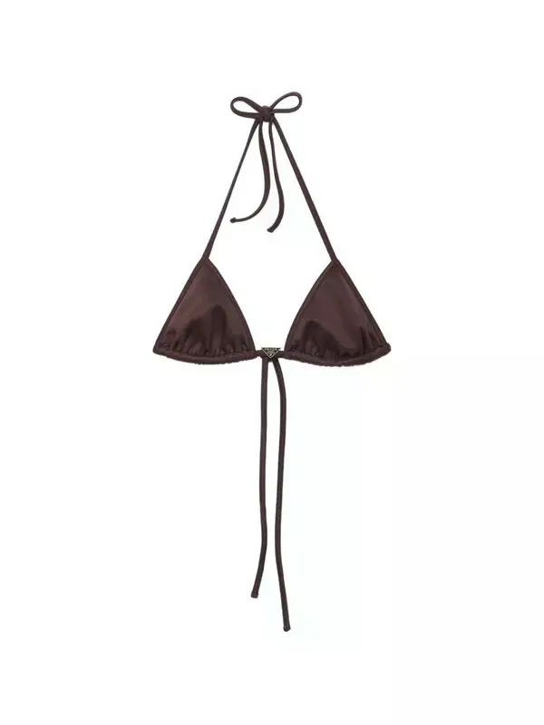 Prada Interlock Fabric Triangle Bikini Top - Brown