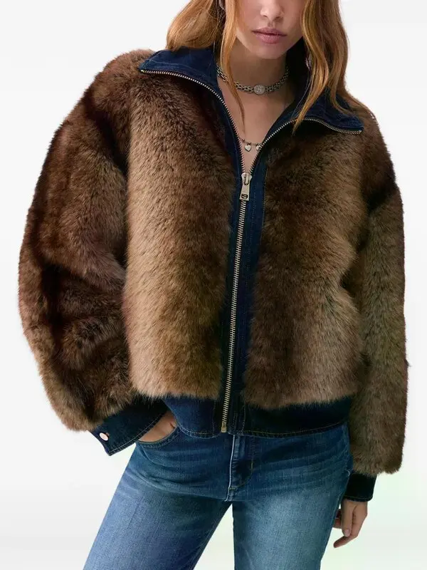 Liu Jo Faux Fur And Denim Jacket - Neutrals