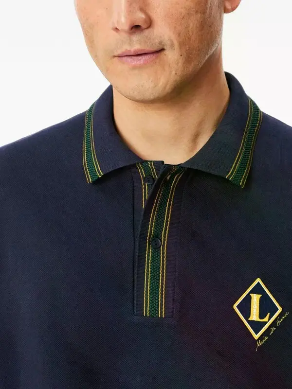 Lacoste Logo-patch Striped-trim Polo Shirt