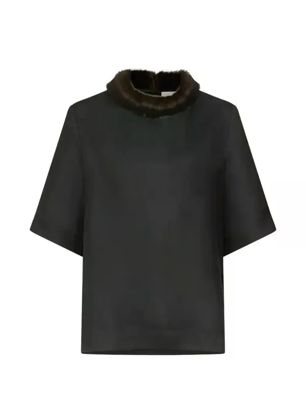 Loulou De Saison Dana Faux-fur Trim Blouse - Black